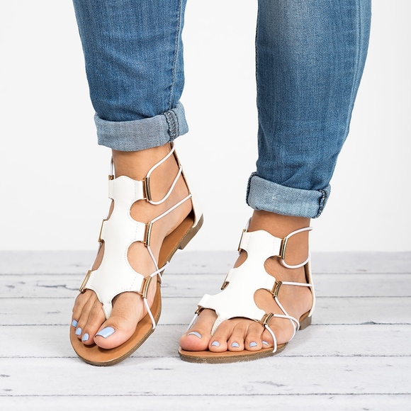 SunnyMia | Shoes | Gladiator Stretch Strap Sandals White | Poshmark